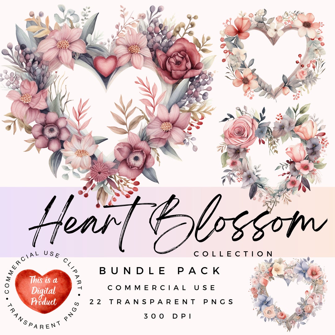 Floral Heart Clipart Commercial Use Heart Blossom Clip Art Valentine's ...