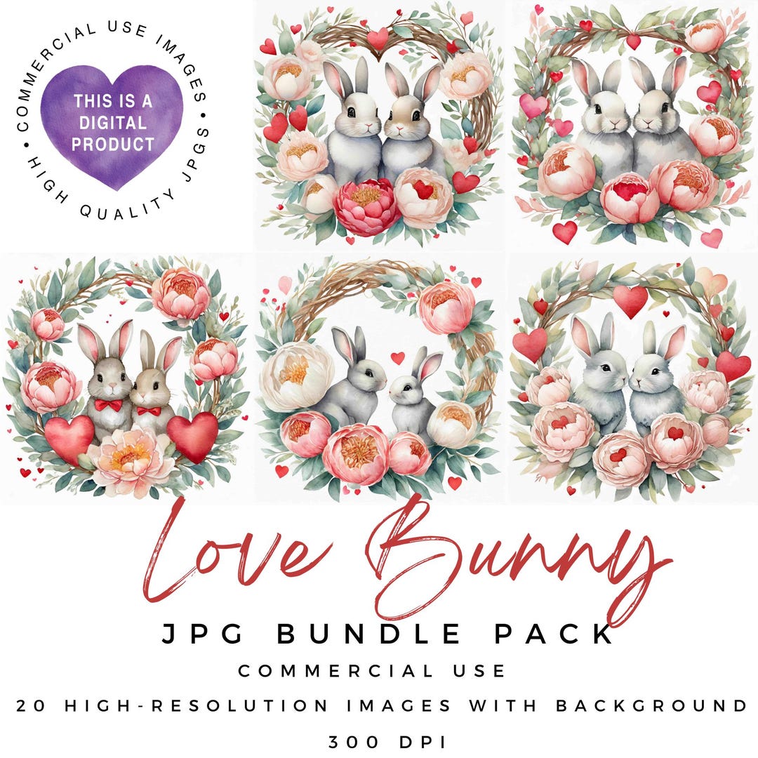 Love Bunny Clipart | Bunnies in Love | Bunny Couple | Valentine's ...