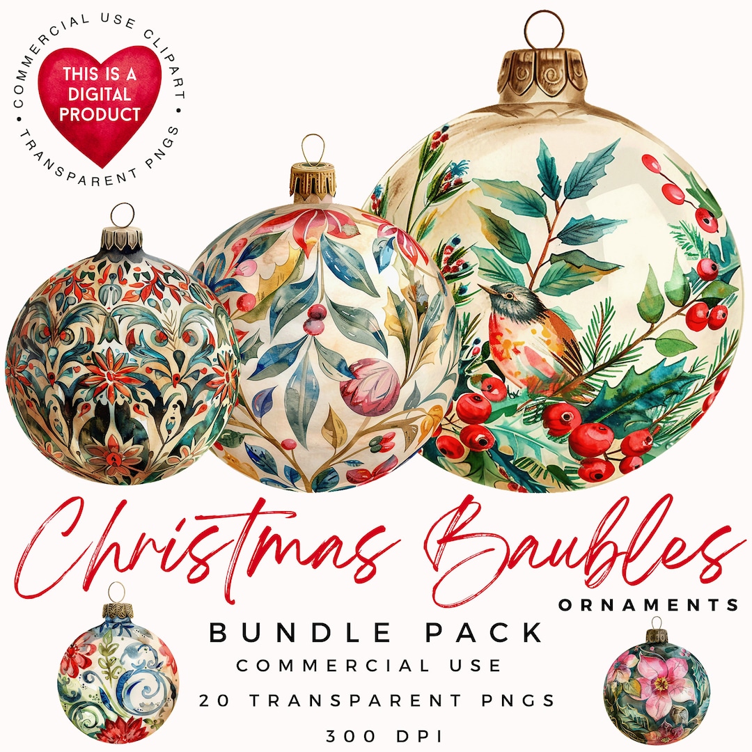 Christmas Baubles Clipart | Christmas Ornaments | Vintage Christmas ...