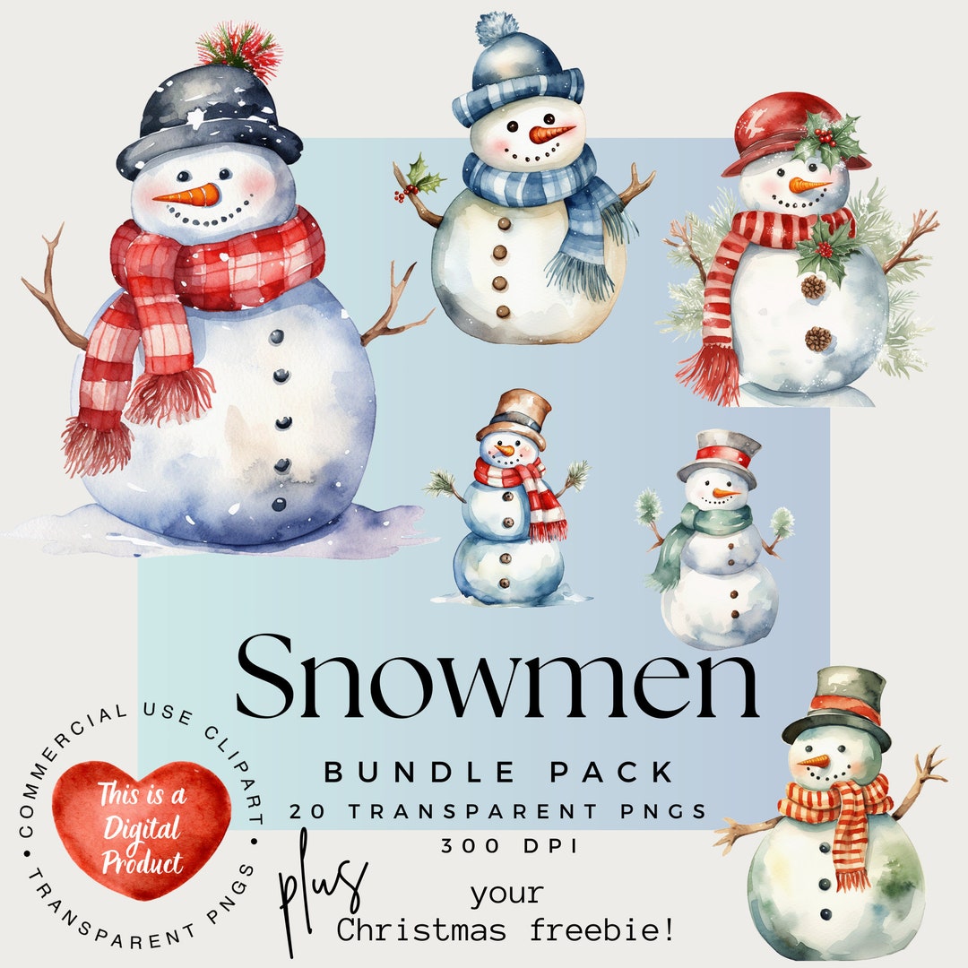 Watercolor Snowmen Bundle Clipart, Transparent PNG, Commercial Use ...