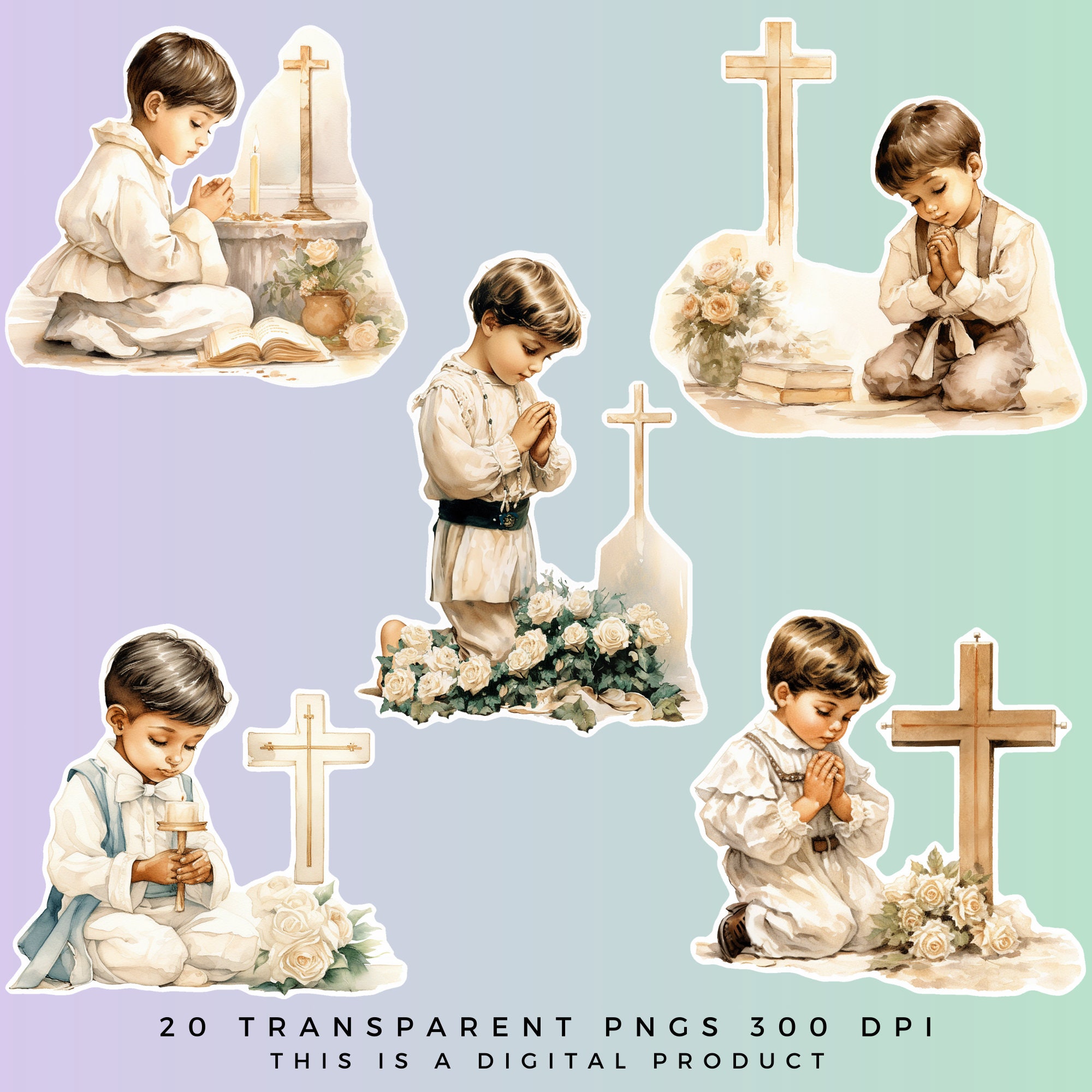 First Communion Boy Clipart Watercolor First Communion Religious ...