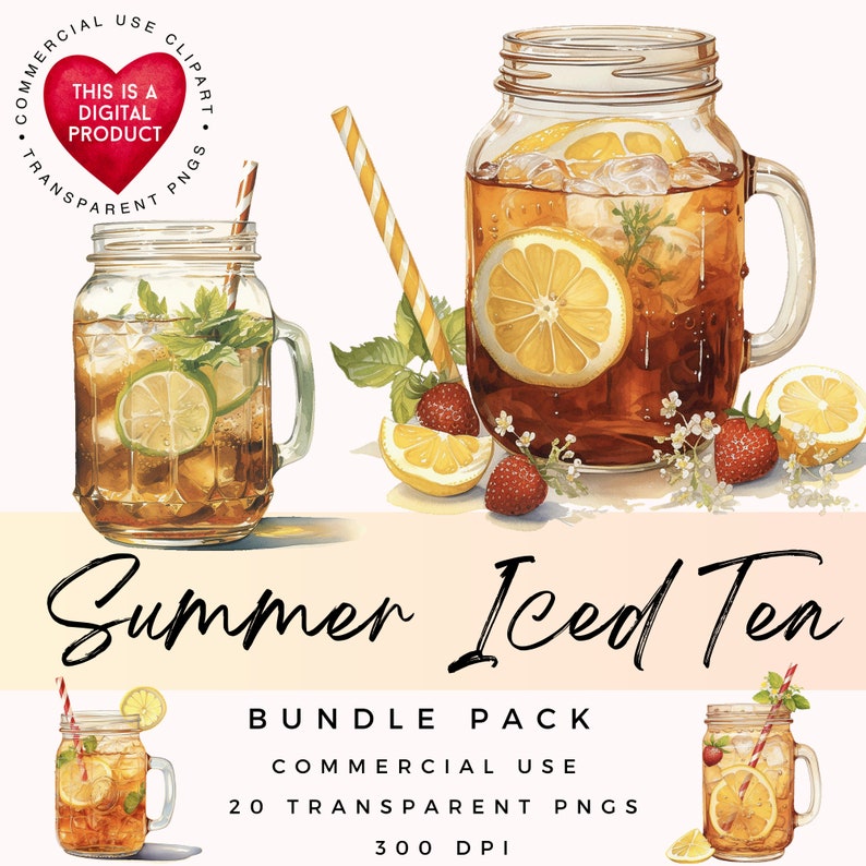 Iced Tea Clipart | Summer Drinks | Watercolor Clipart | Iced Tea PNG ...