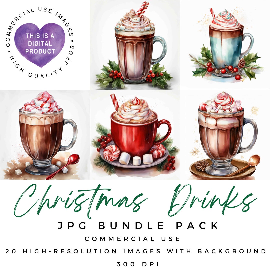 Christmas Drinks Clipart: Watercolor Hot Chocolate Mugs (JPG Digital ...