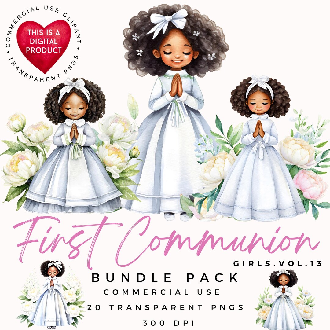 First Communion Girls Clipart: Watercolor PNG Bundle (digital Download ...