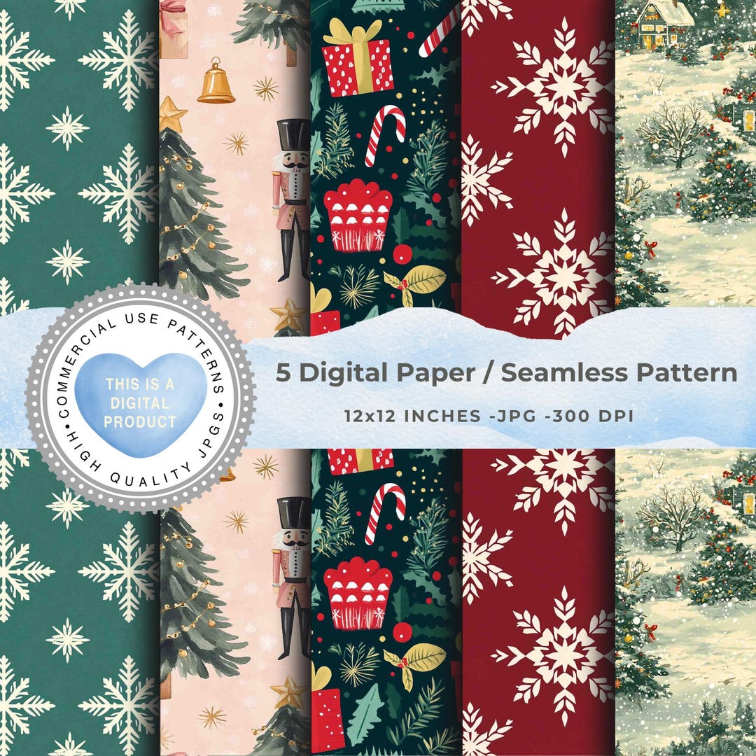 Christmas Seamless Patterns | 5 Items | Junk Journal Papers|digital ...