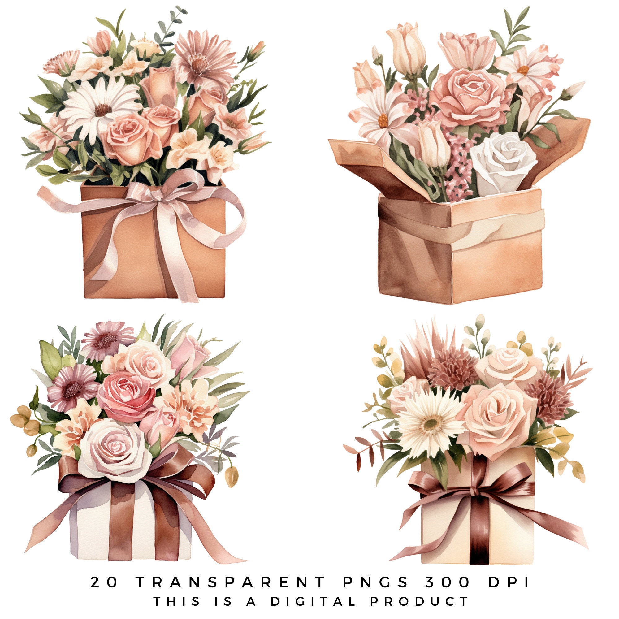 Flower Box Clipart Watercolor Flowers Floral Box Flower Gift Botanical ...