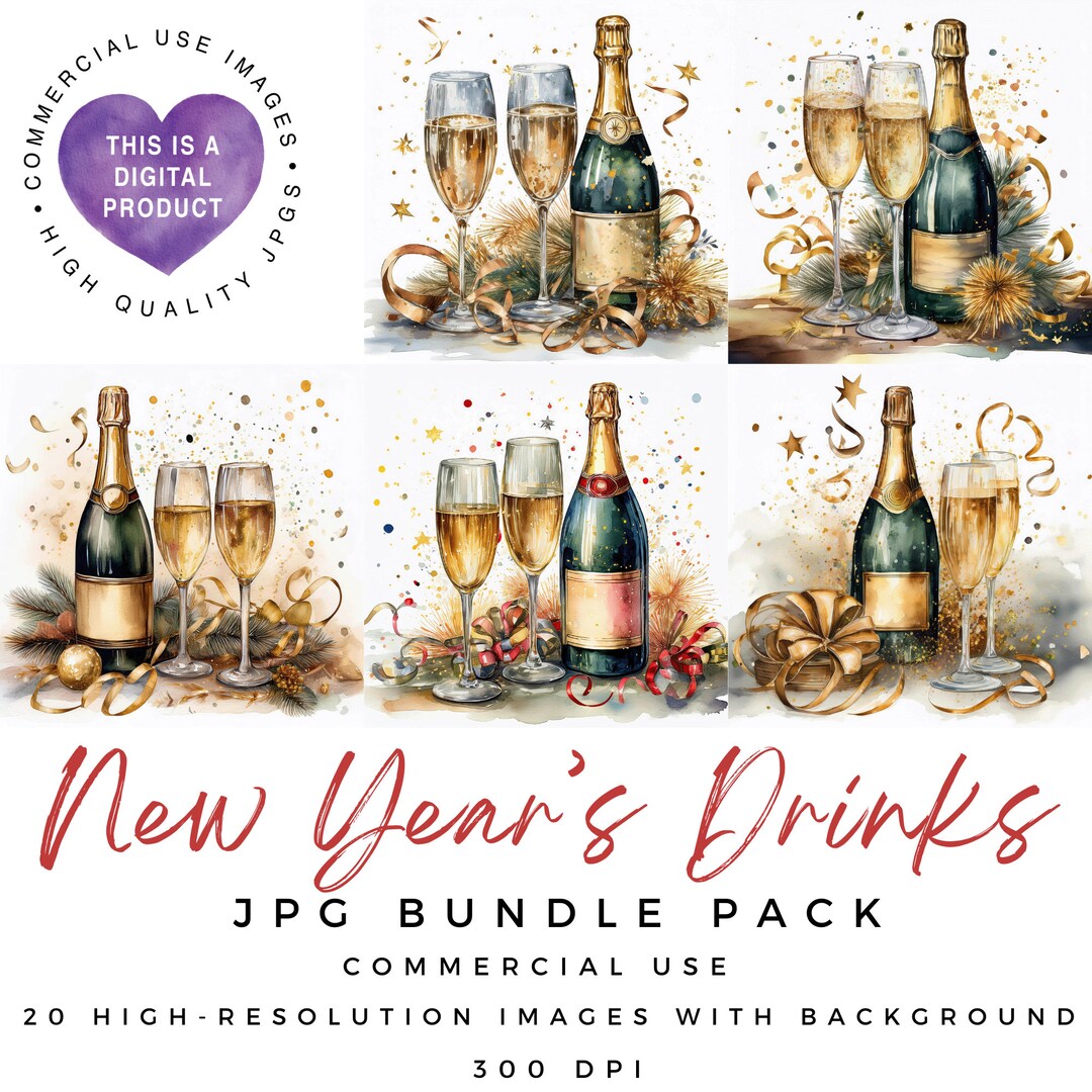 New Year Clip Art | Celebration Fiesta Clipart | Watercolor Drinks ...