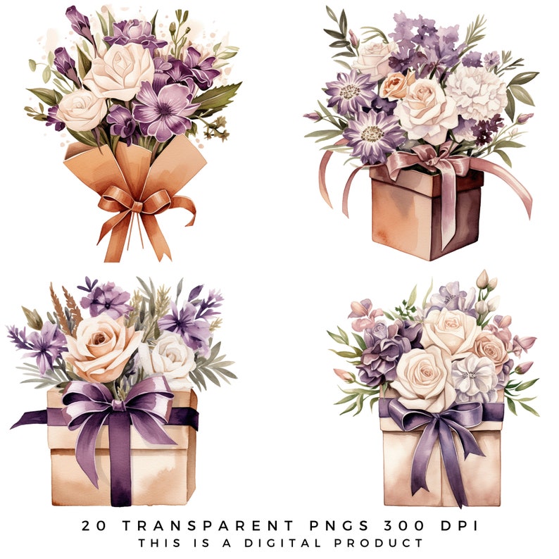 Flower Box Clipart Watercolor Flowers Floral Box Flower Gift Botanical ...