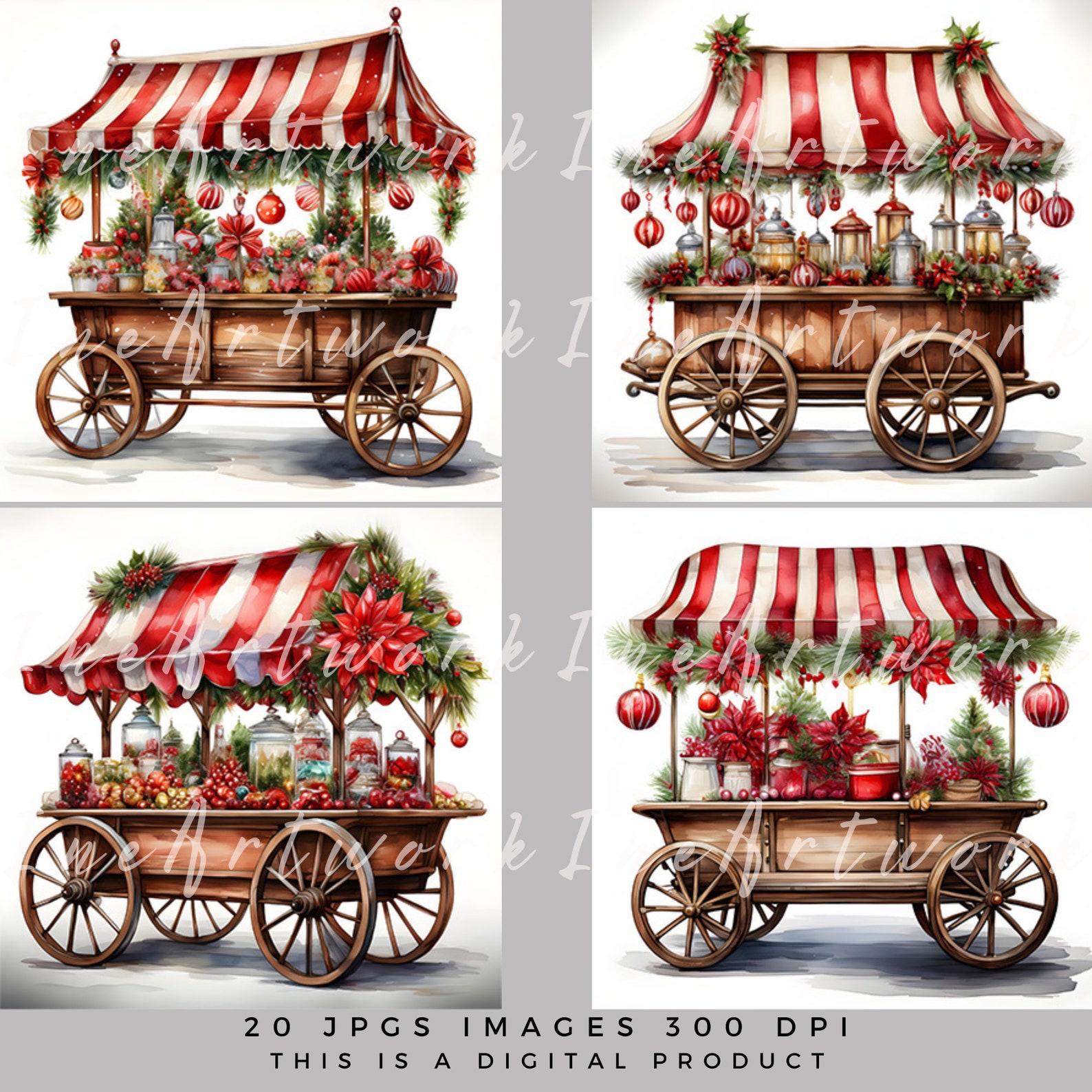 Vintage Christmas Cart Clipart: Festive Holiday Jpgs (commercial Use ...