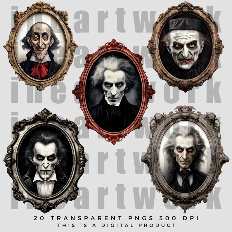 Dracula Portrait Clipart | Halloween Clipart | Gothic Clipart | Vampire ...