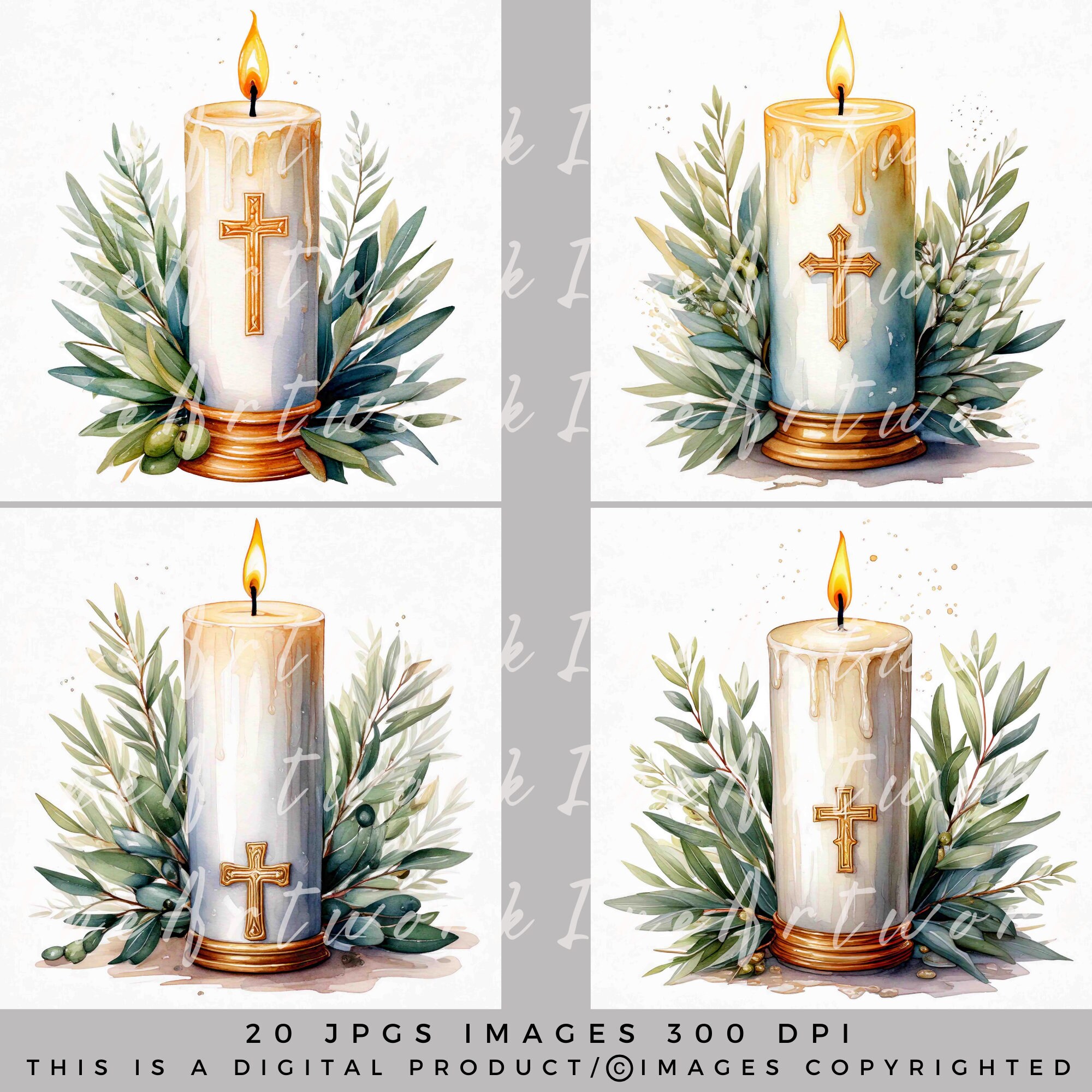 Religious Candle Clipart: Watercolor JPG Images (digital Download) - Etsy