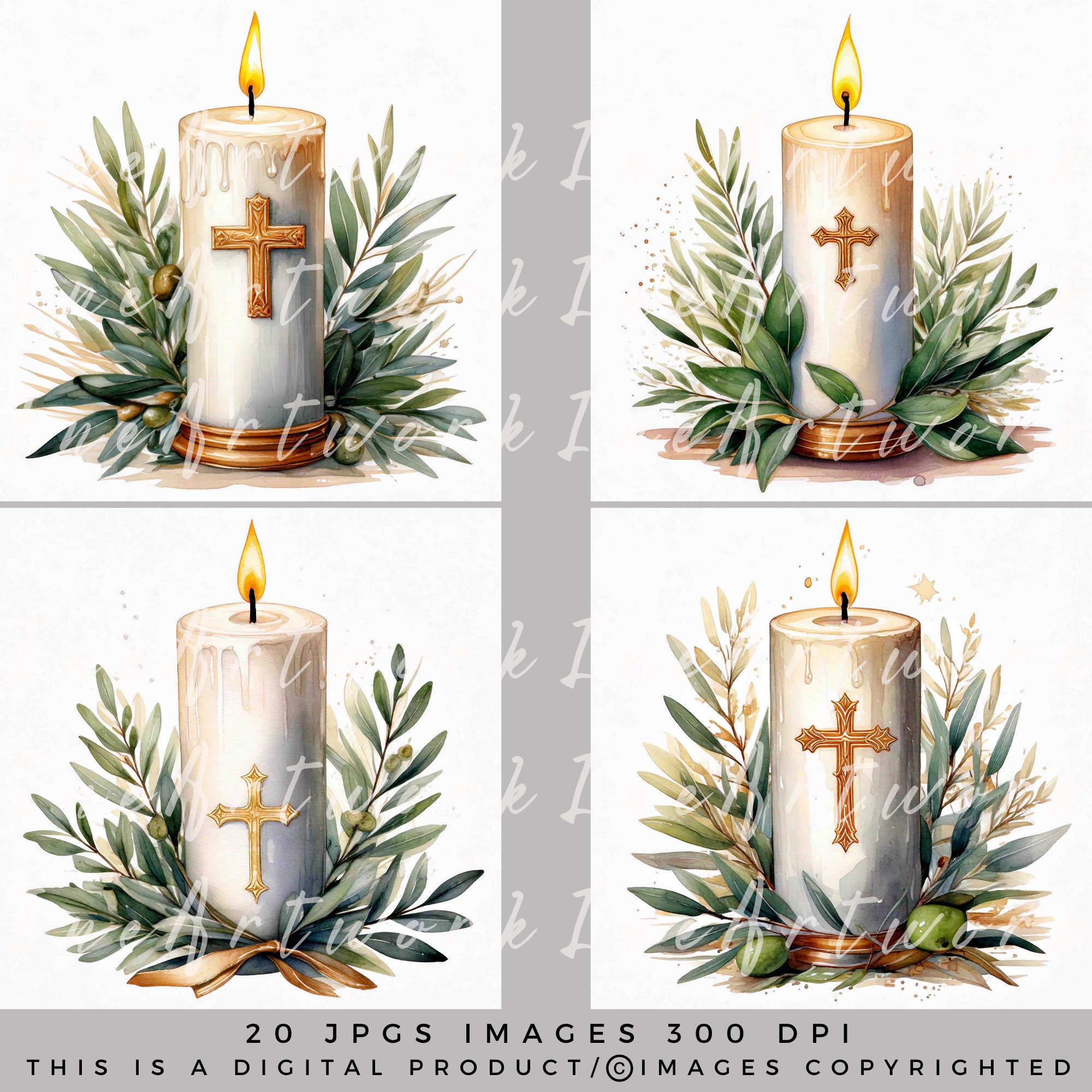 Religious Candle Clipart: Watercolor JPG Images (digital Download) - Etsy