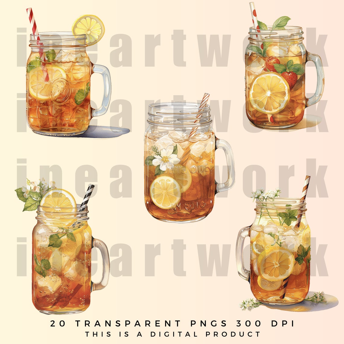 Iced Tea Clipart Summer Drinks Watercolour Clipart Iced Tea PNG ...