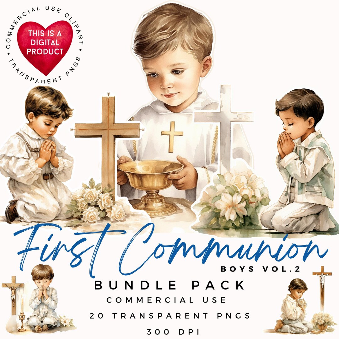 First Communion Boy Clipart: Watercolor PNG Bundle (digital Download ...
