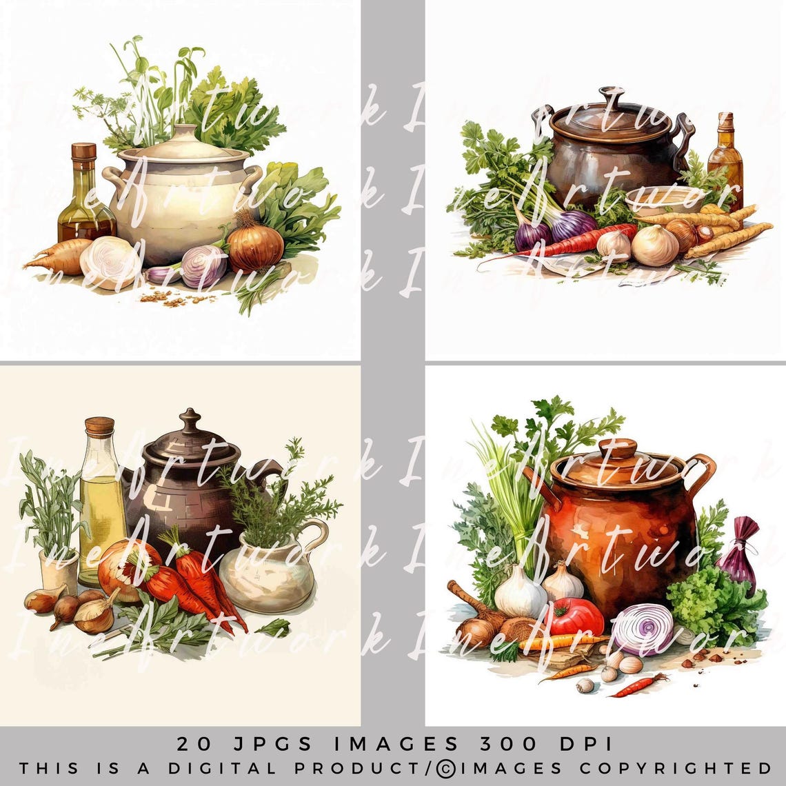 Cooking Pot Clipart: Watercolor Kitchen Art Jpgs (digital Download) - Etsy