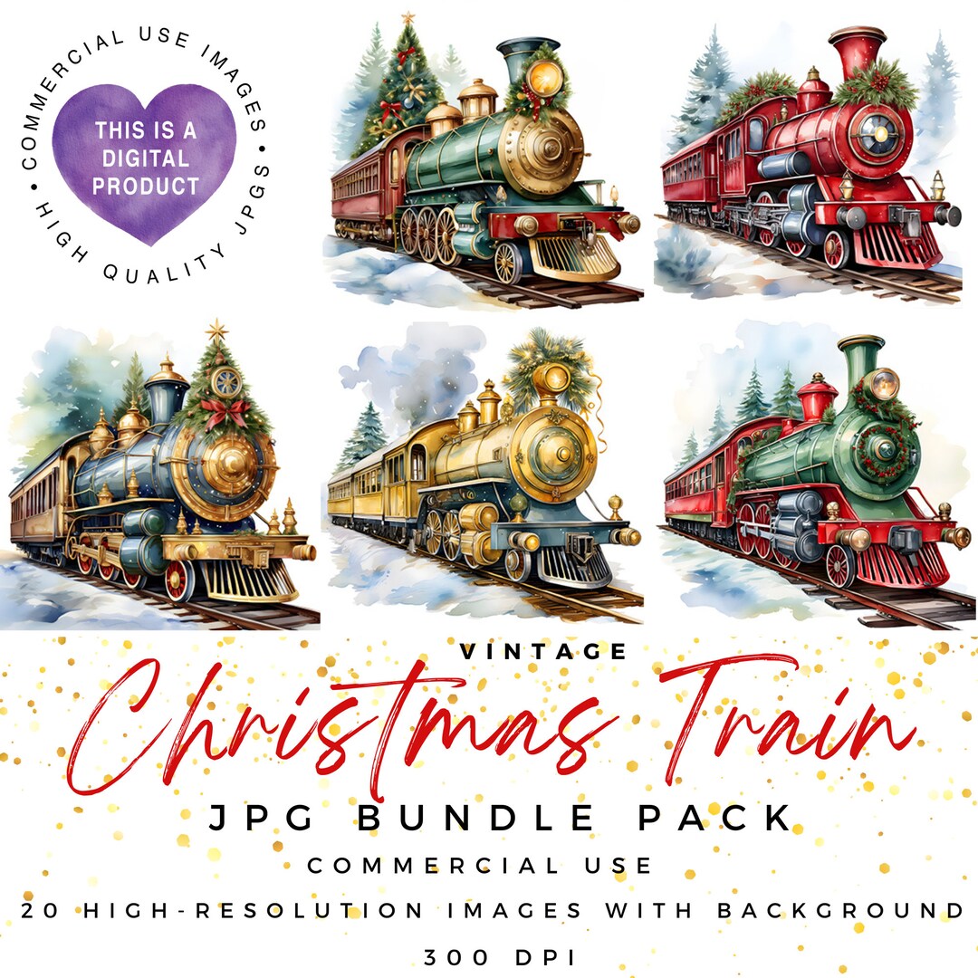 Vintage Christmas Train Clipart | Watercolor Train Clipart | High ...
