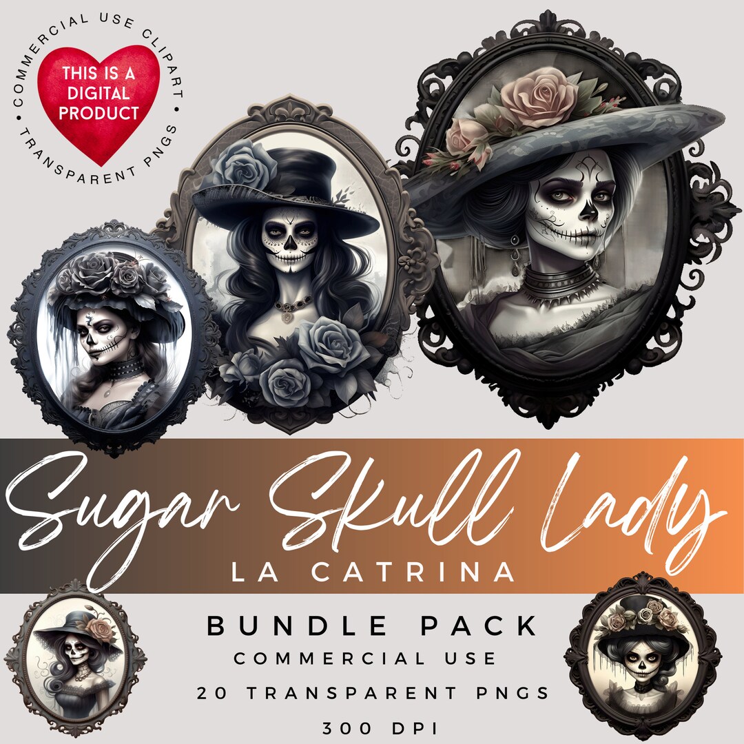 Sugar Skull La Catrina Dia De Los Muertos Halloween Clipart Vintage ...