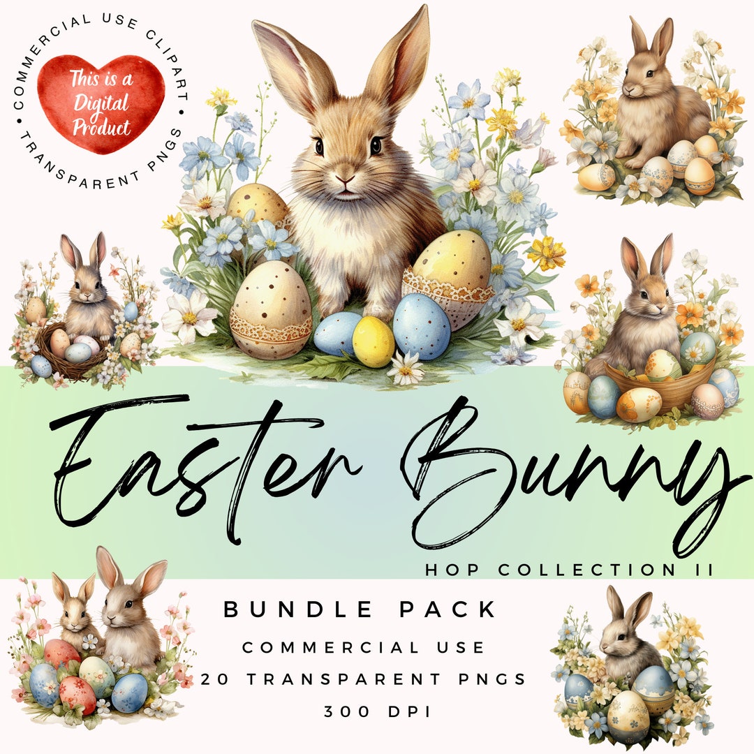 Watercolor Bunny Clipart Pack Clipart for Commercial Use Transparent ...