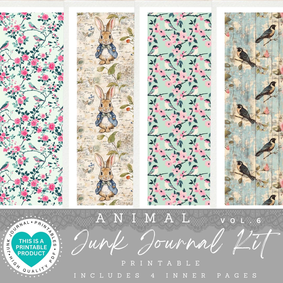 Animal Junk Journal Kit | Printable Patterns| Printable Papers |tags ...