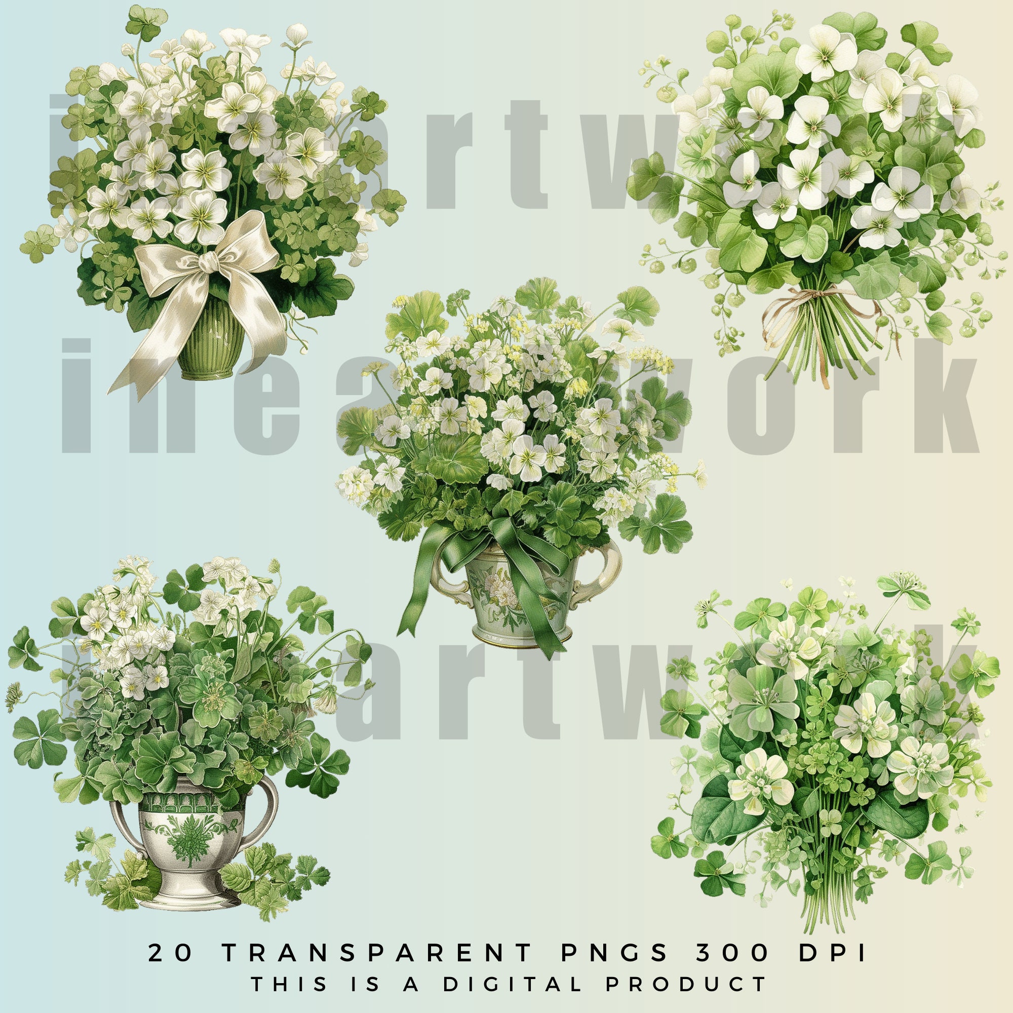 Shamrock Bouquet Watercolor Clover Clipart Floral Shamrock Spring ...