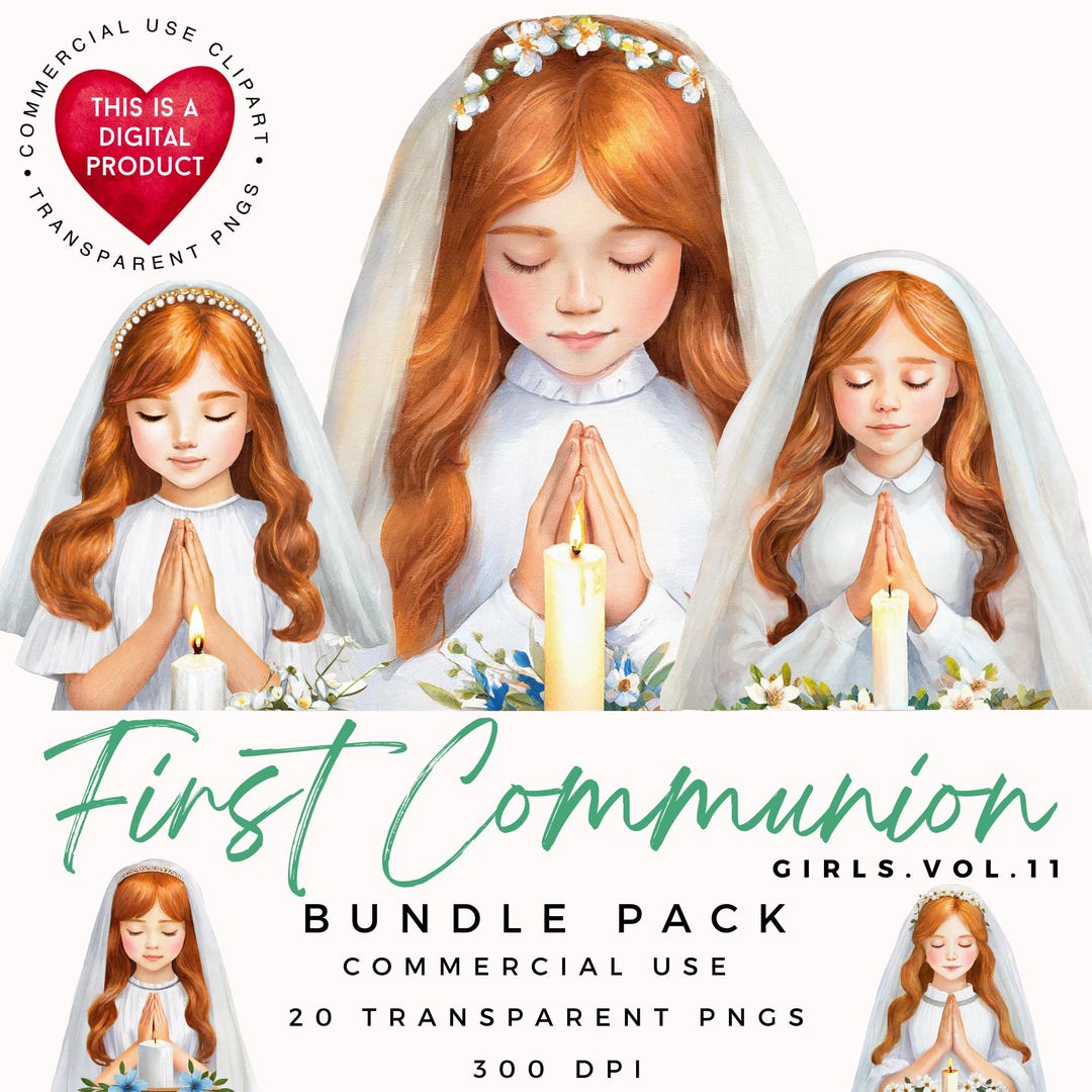 First Communion Girls Clipart: Watercolor PNG Bundle (digital Download ...