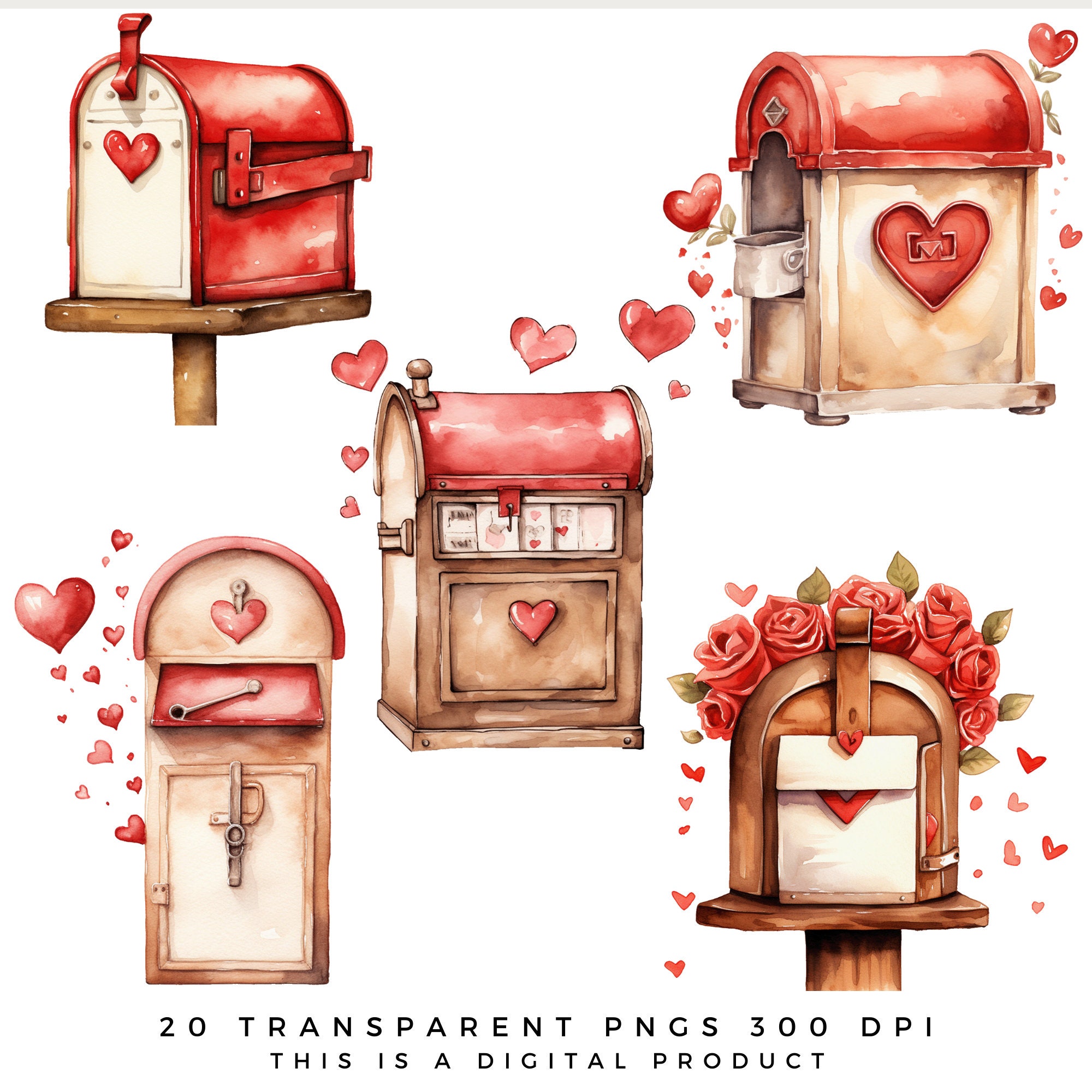 Watercolor Letterbox Clipart Watercolor Flowers Heart Clipart Valentine ...