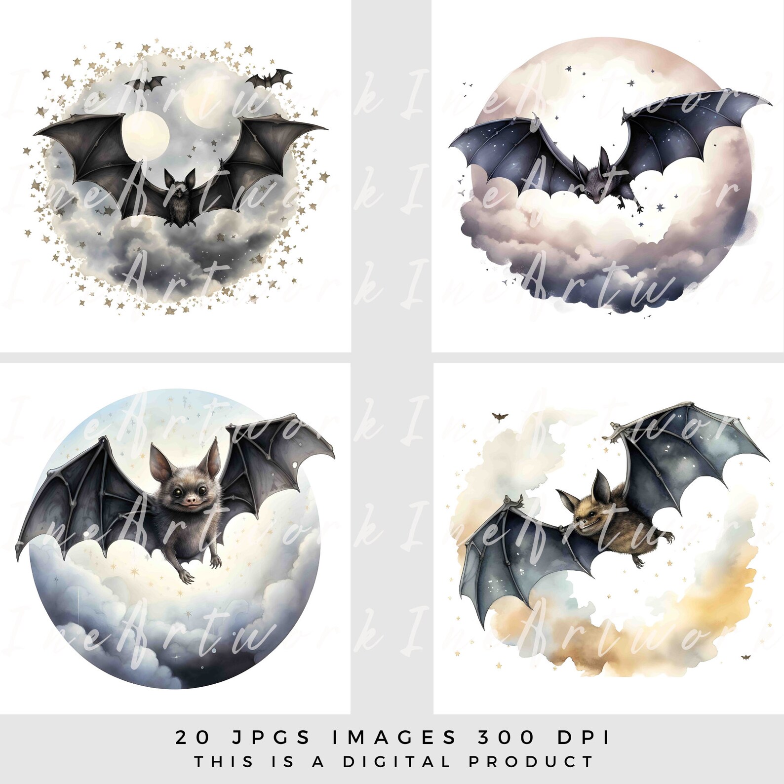 Watercolor Bat Clipart: Halloween Gothic JPG Images (digital Download ...