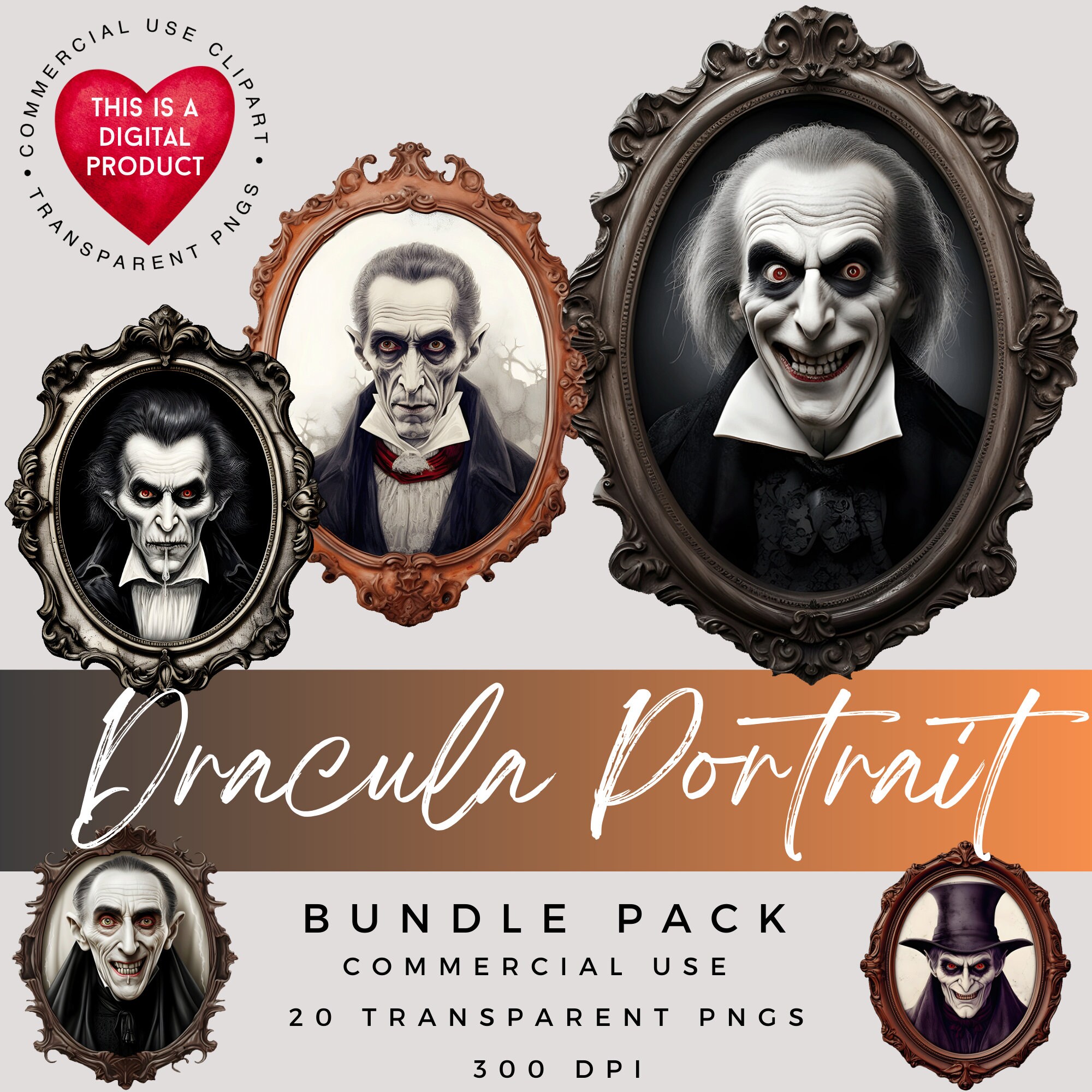 Dracula Portrait Clipart | Halloween Clipart | Gothic Clipart | Vampire ...