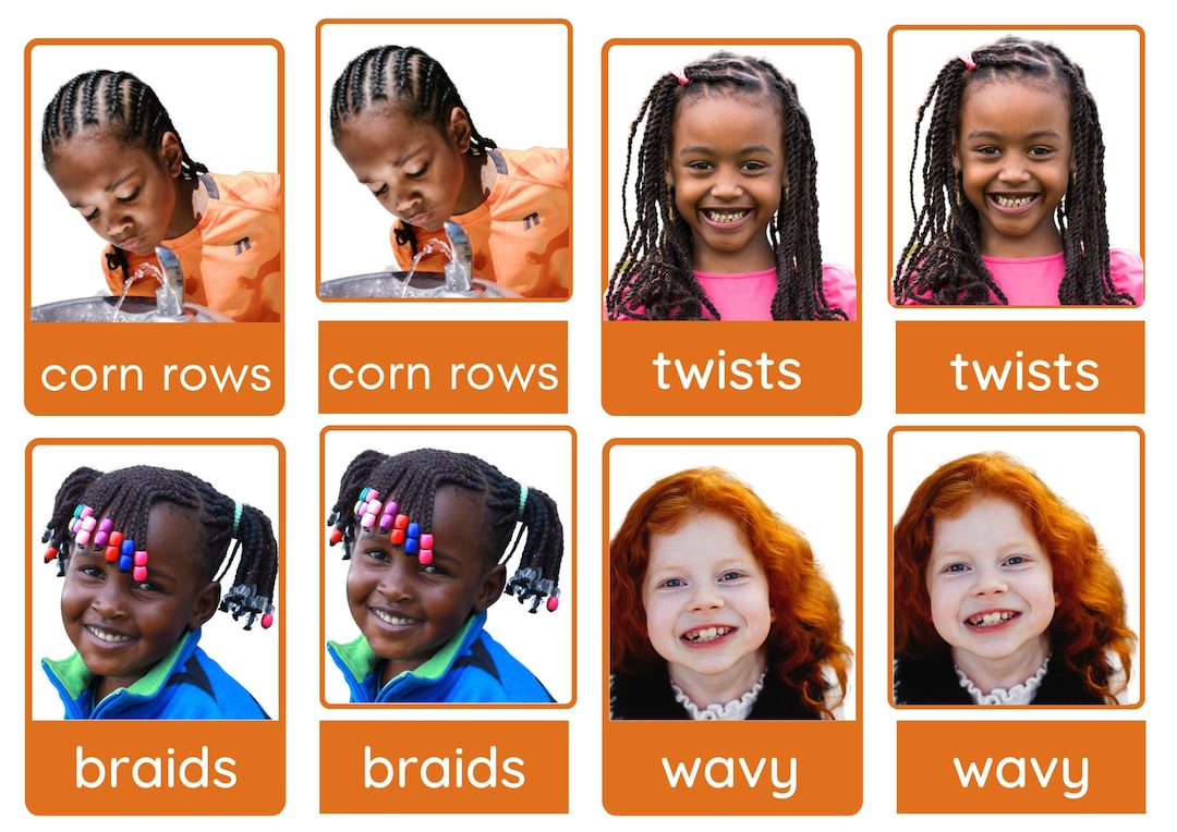 Montessori 3 Part Cards-hair Types and Styles - Etsy