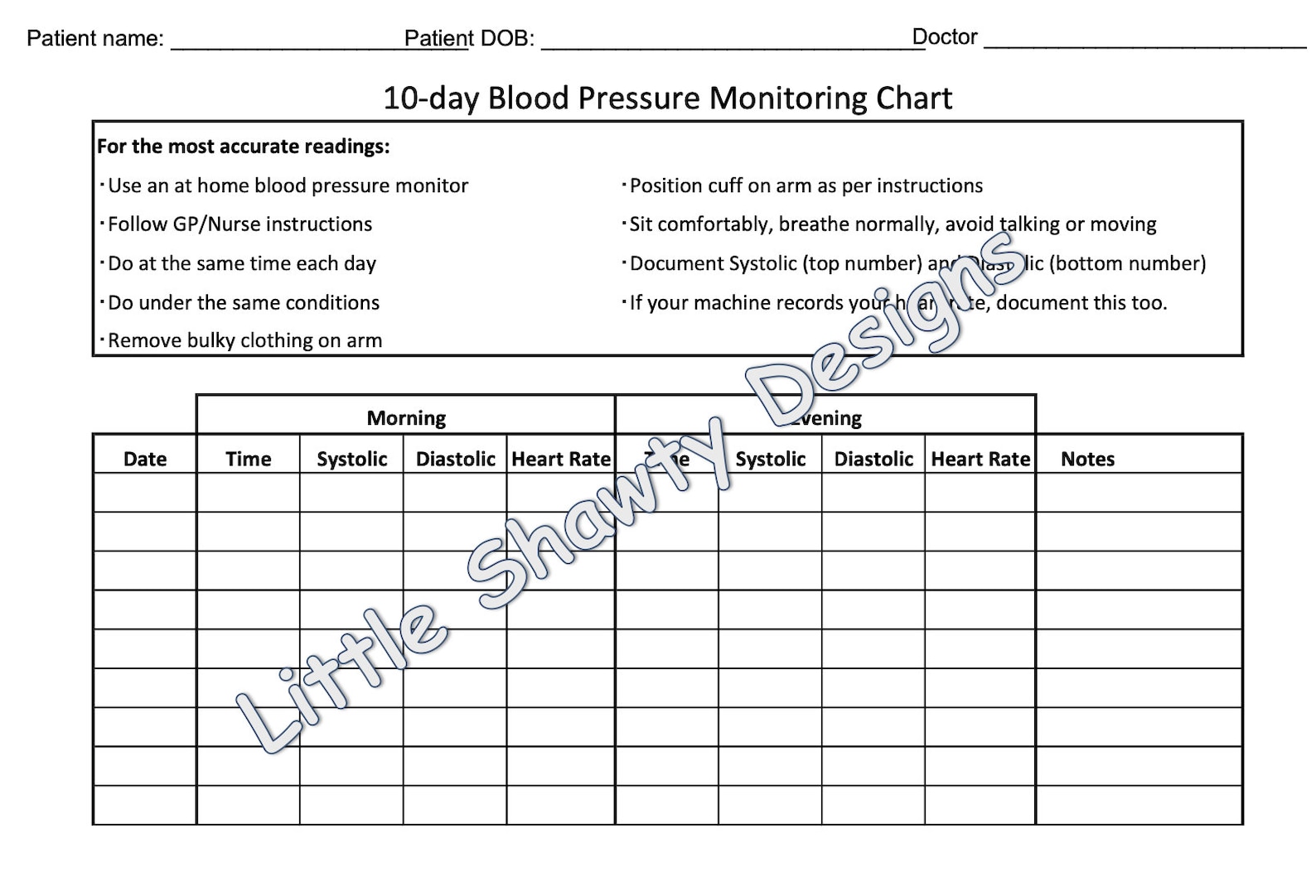 Printable Blood Pressure Monitoring Chart - Etsy UK