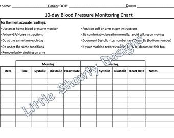 Printable Blood Pressure Monitoring Chart - Digital Download - Etsy