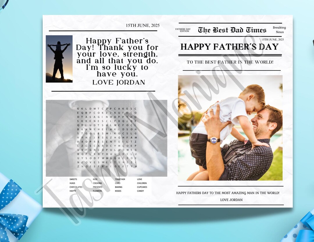 Personalized Father's Day Newspaper Template: Custom Dad Gift (digital ...