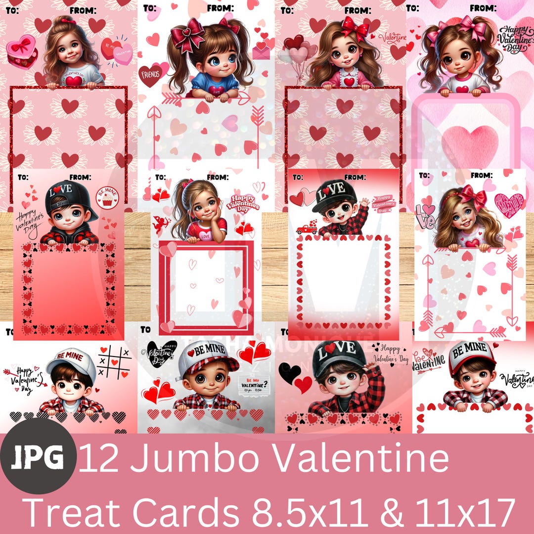 12 Jumbo Valentine Treat Cards - 8.5x11 & 11x17 - DIY Valentine Treat ...