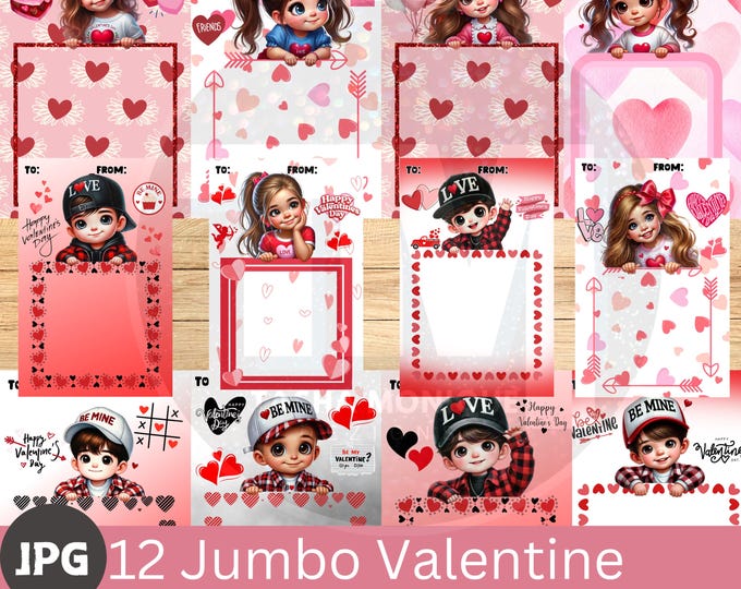 12 Jumbo Valentine Treat Cards - 8.5x11 & 11x17 - DIY Valentine Treat ...