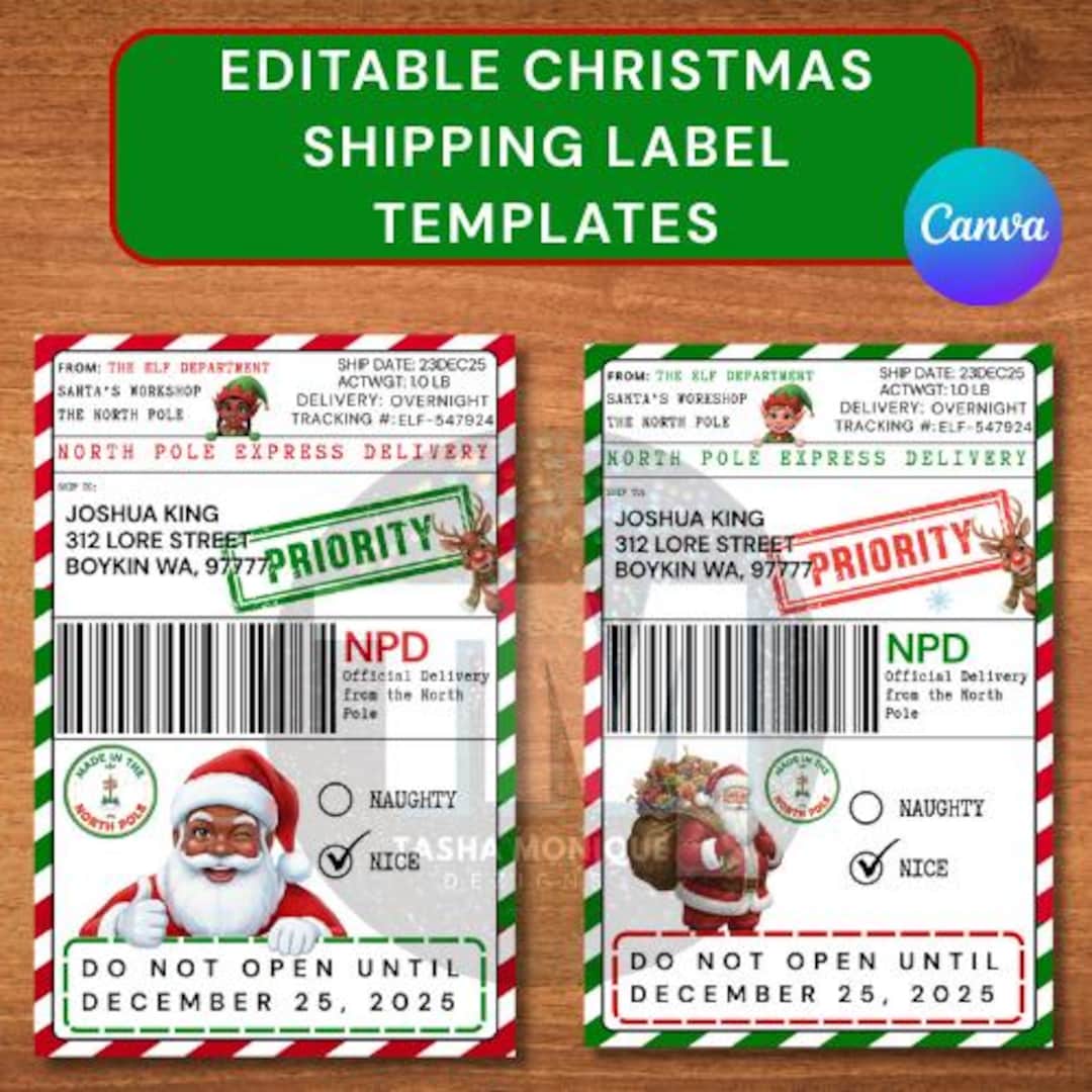 Editable Christmas Shipping Label Templates | Priority Mail | Digital ...