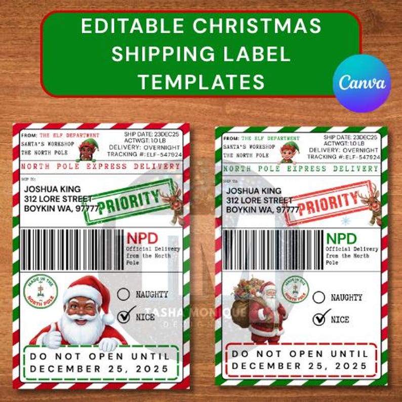 Editable Christmas Shipping Label Templates | Priority Mail | Digital ...