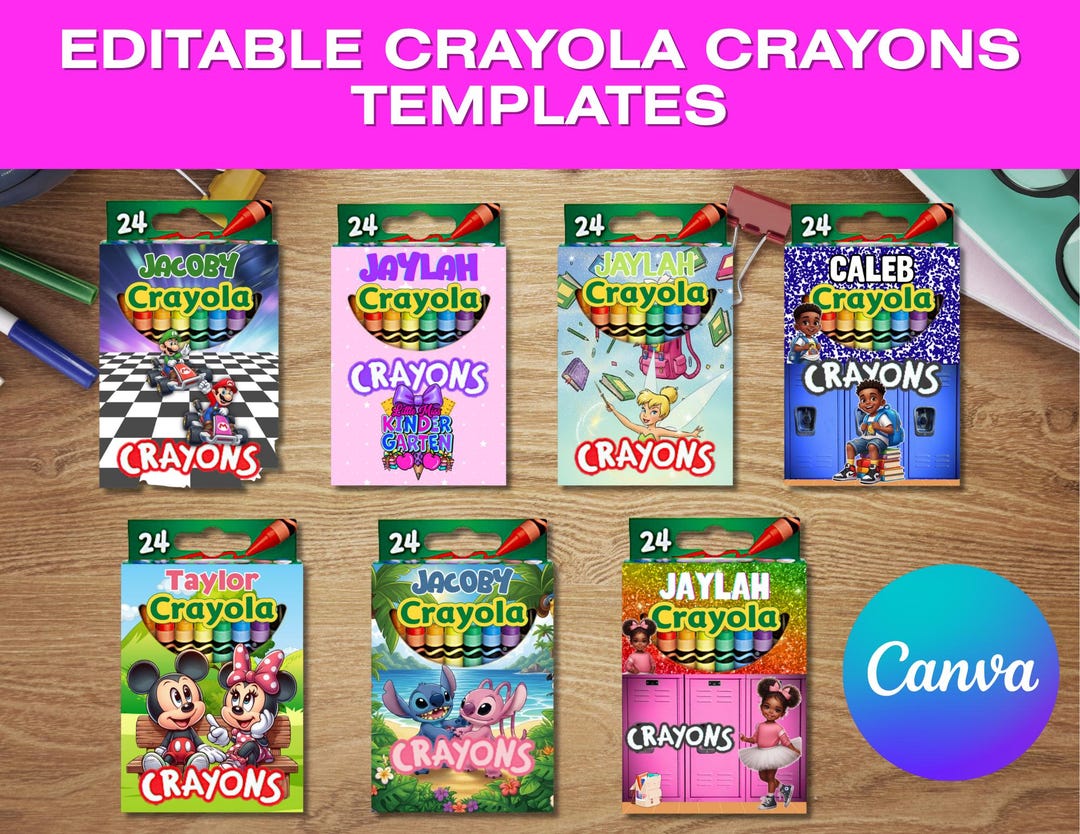 Back to School Crayon Label Template – Editable in Canva - Instant ...