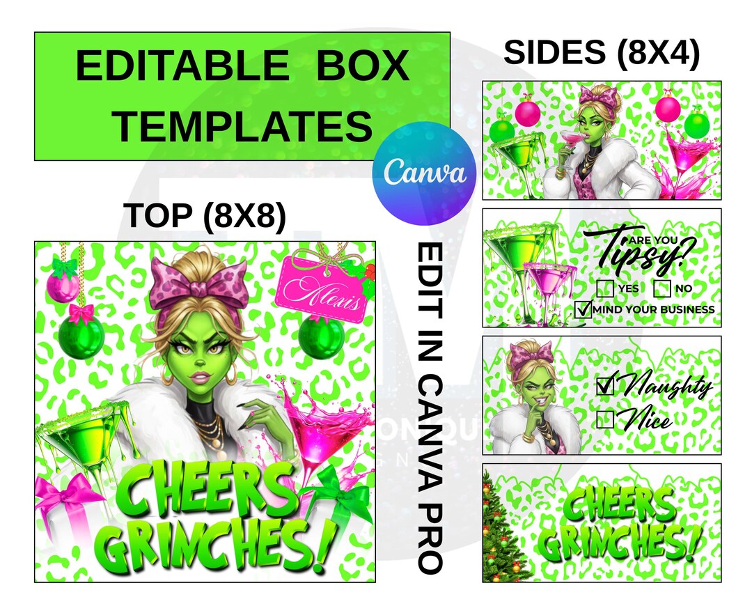 Editable Grinch Box Templates | Canva Template | Instant Download | - Etsy
