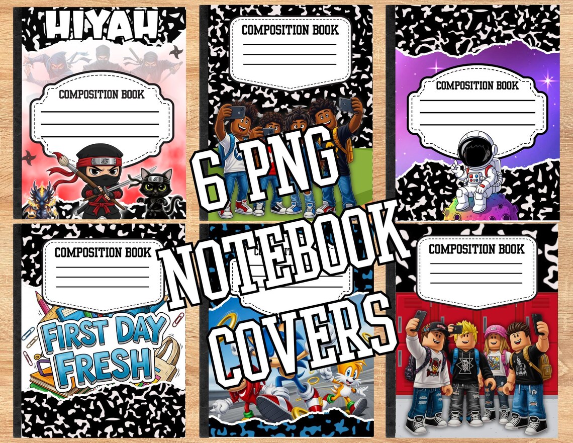 Editable Composition Book Covers: School Theme PNG Designs (digital ...