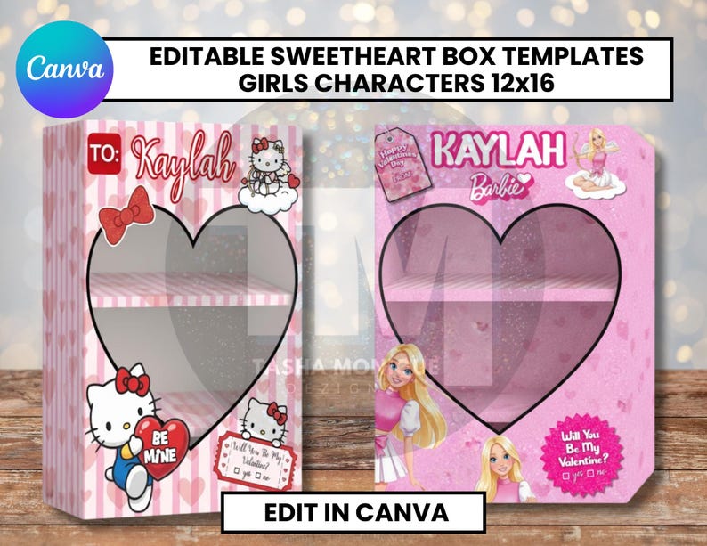 Editable Valentine Sweetheart Box Templates | Girl Characters (digital ...
