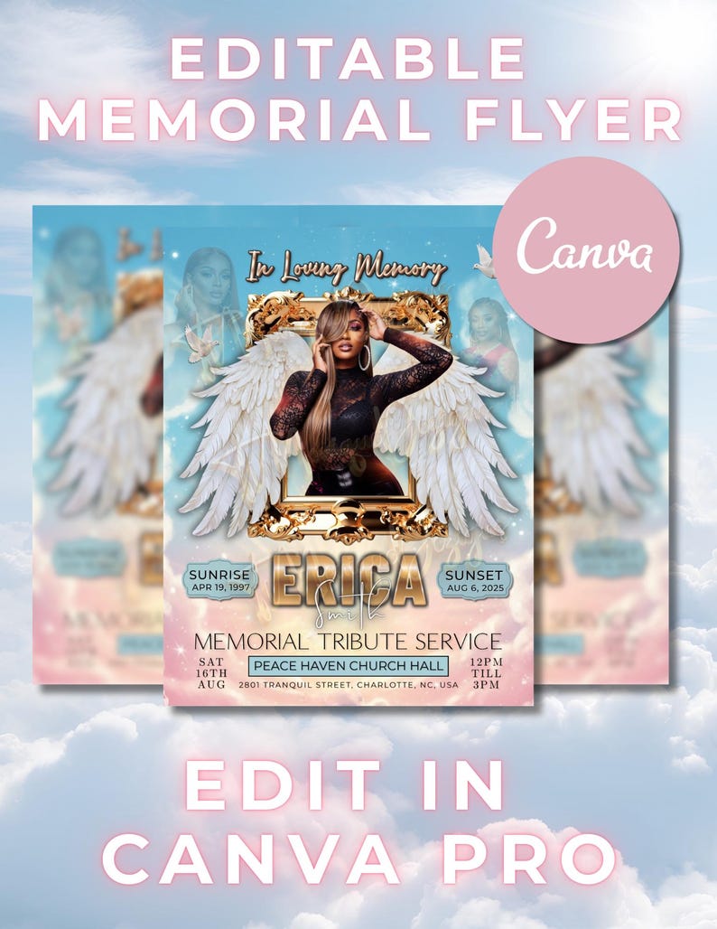 Editable Memorial Flyer | Canva Templates | Digital Download | Funeral ...