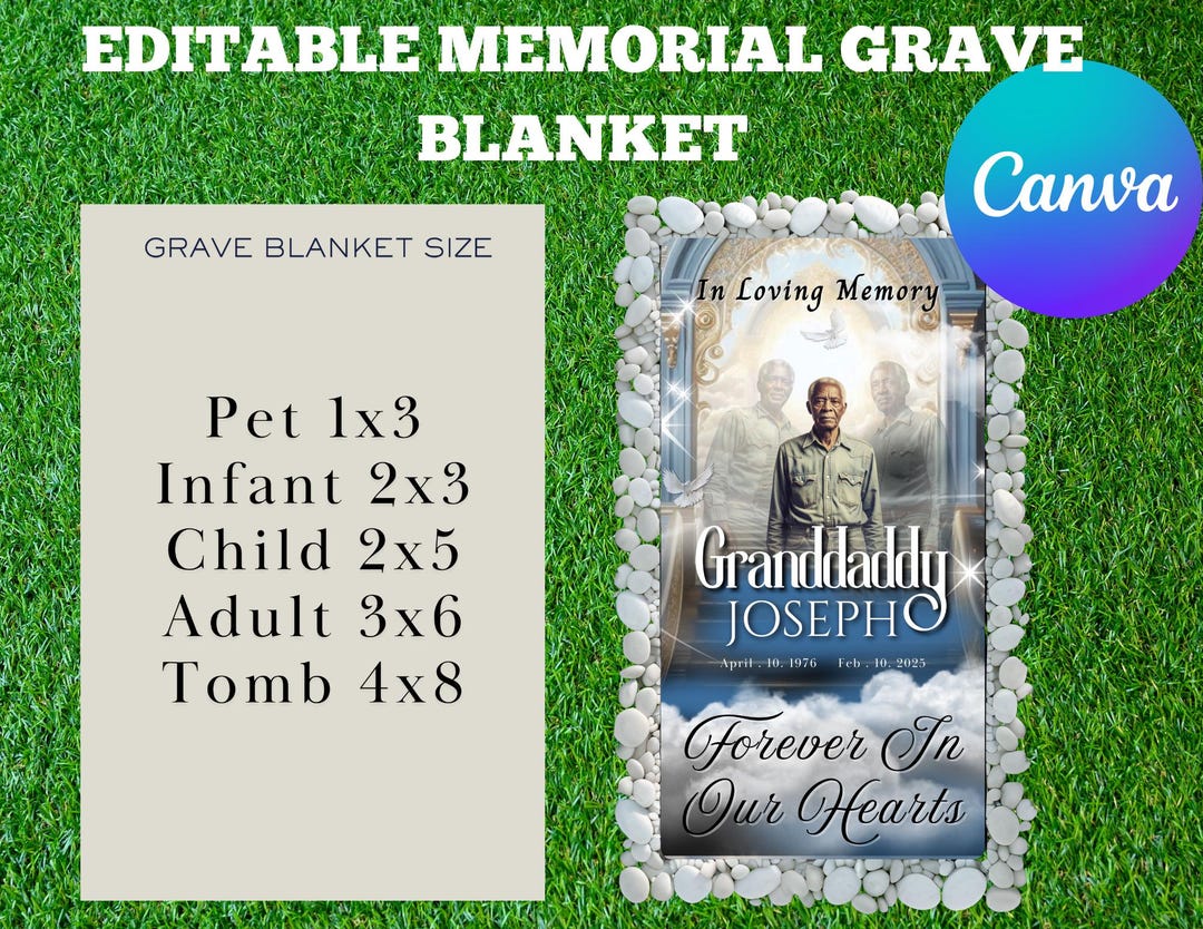 Editable Memorial Grave Blanket Template: Funeral Design (canva Digital ...