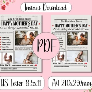 Editable Mother's Day Newspaper Template: DIY Keepsake Gift (digital ...