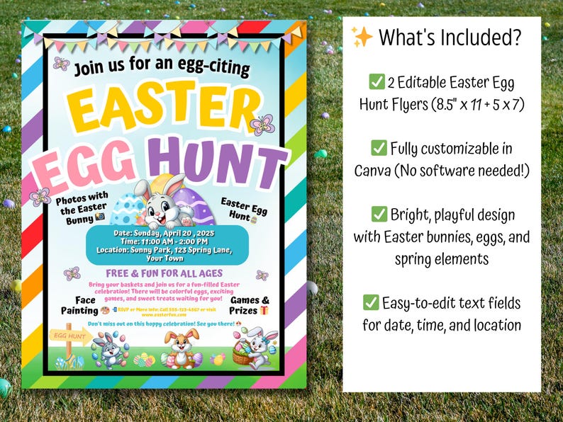 Editable Easter Egg Hunt Flyer | 5x7 - 8.5x11 | Printable & Digital Use ...