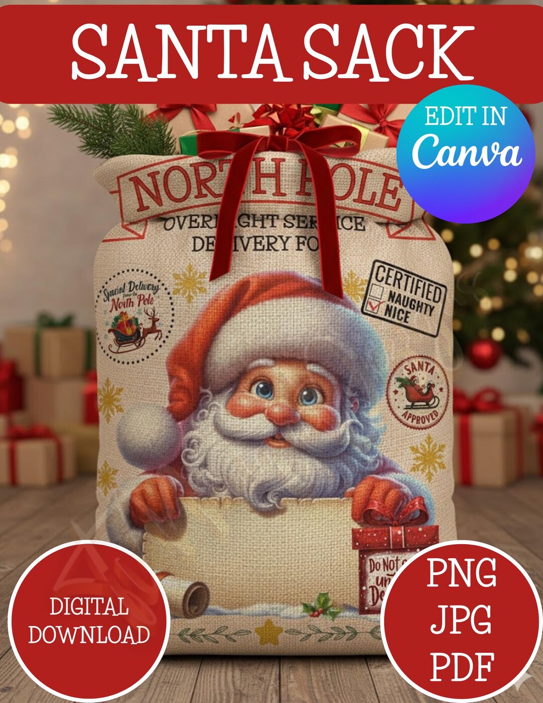 Editable Santa Sack Template | (digital Download) - Etsy