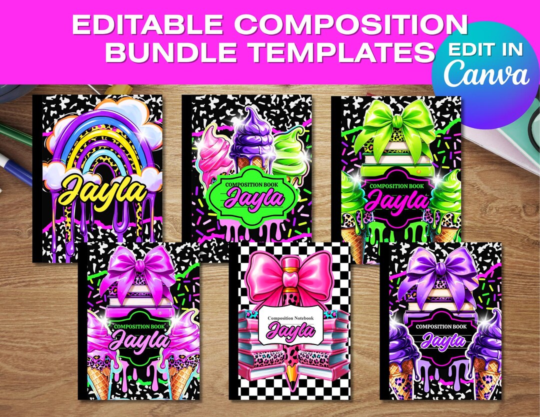 Editable Composition Book Cover Designs: School Theme (instant Download ...