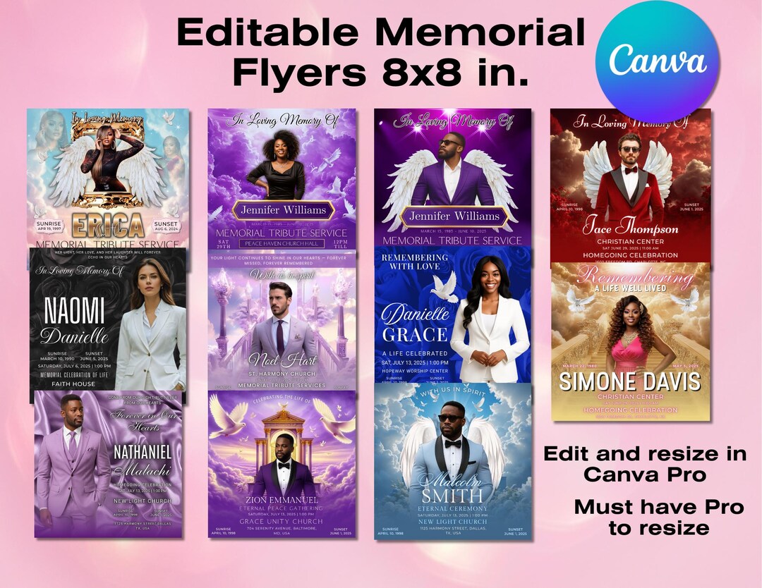 Editable Memorial Flyers Bundle| Canva Templates | Digital Download ...
