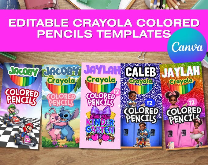 Back to School Colored Pencil Label Template – Editable in Canva ...