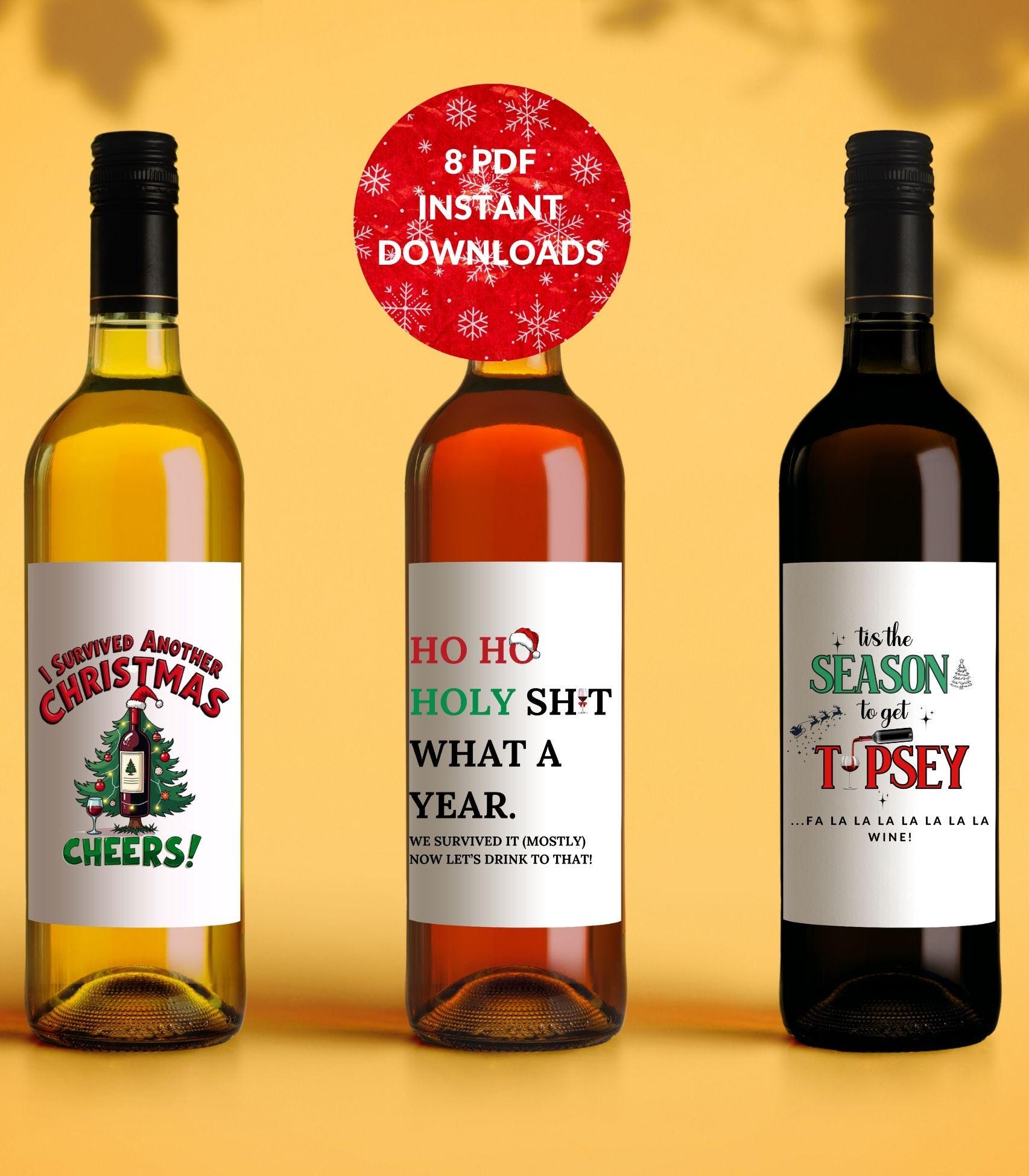 8 Funny Christmas Wine Labels / Sarcastic Labels / Wine Bottles / PDF ...