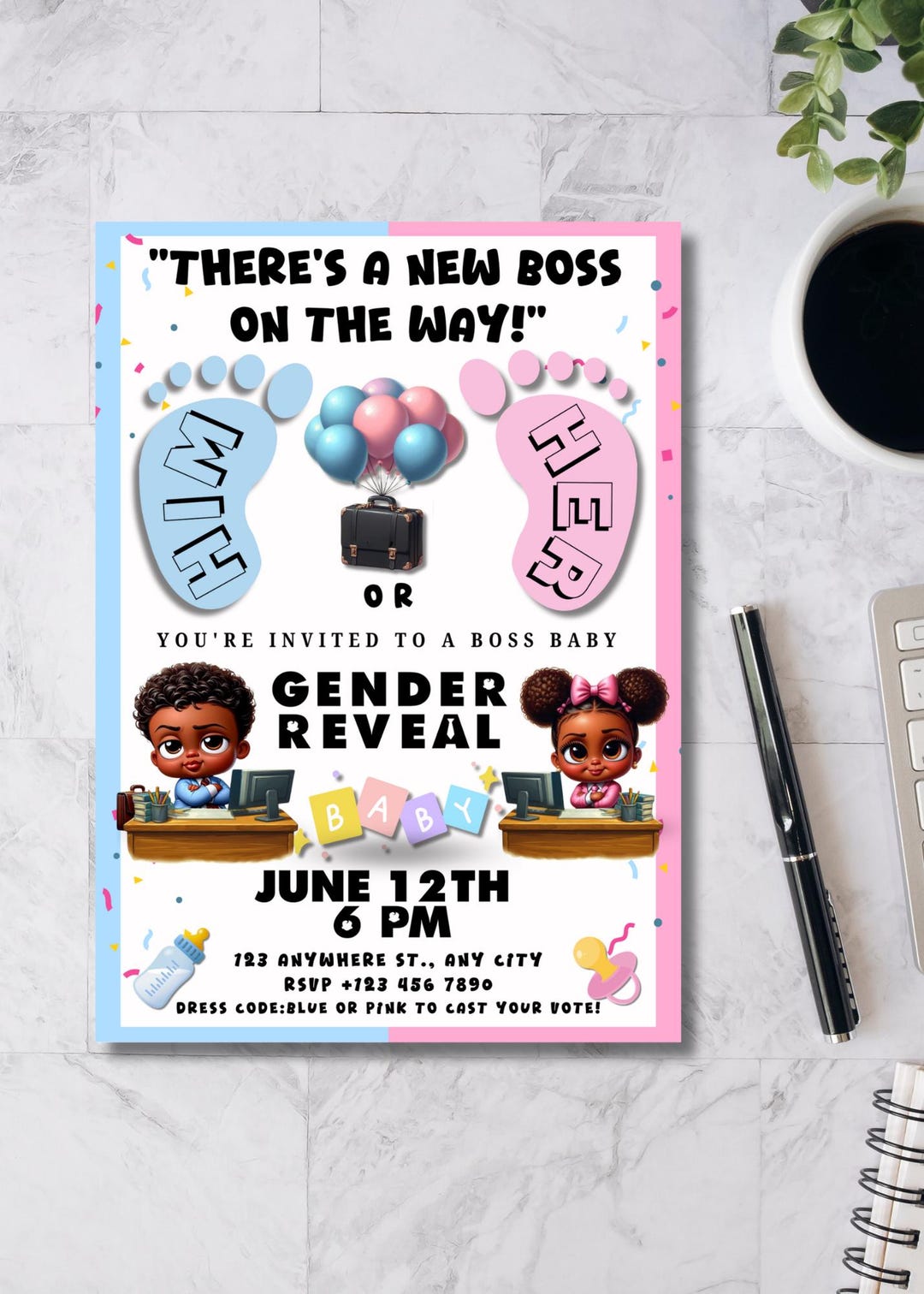 Boss Baby Gender Reveal Invitation | 5x7 Canva Template (digital ...